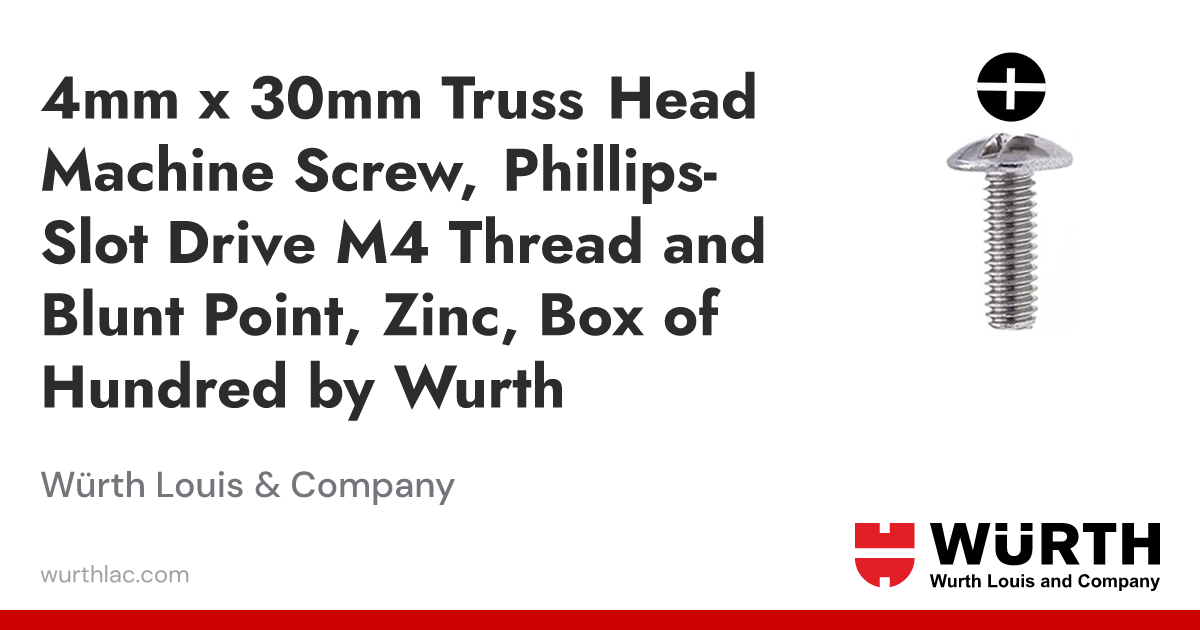 4mm x 30mm Truss Head Machine Screw, Phillips-Slot Drive M4 Thread and ...