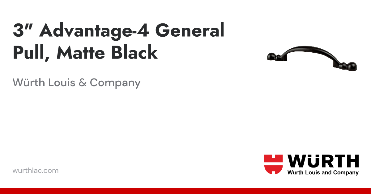 3" Advantage-4 General Pull, Matte Black | Würth Louis & Company