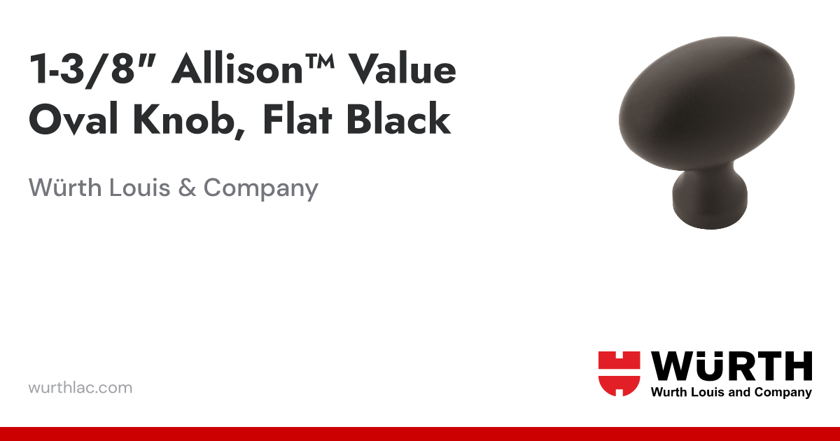 1-3/8" Allison™ Value Oval Knob, Flat Black | Würth Louis & Company