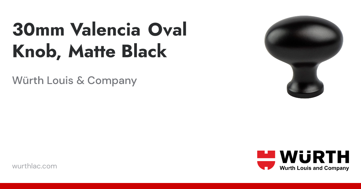 30mm Valencia Oval Knob, Matte Black | Würth Louis & Company