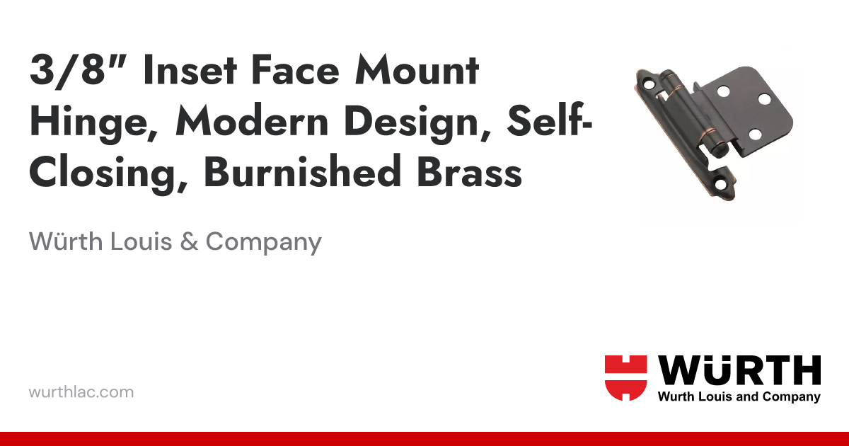 3/8" Inset Face Mount Hinge, Modern Design, Self-Closing, Burnished ...