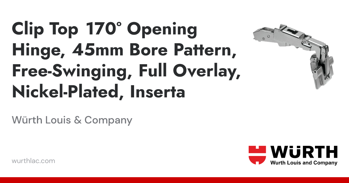 Clip Top 170° Opening Hinge, 45mm Bore Pattern, Free-Swinging, Full ...