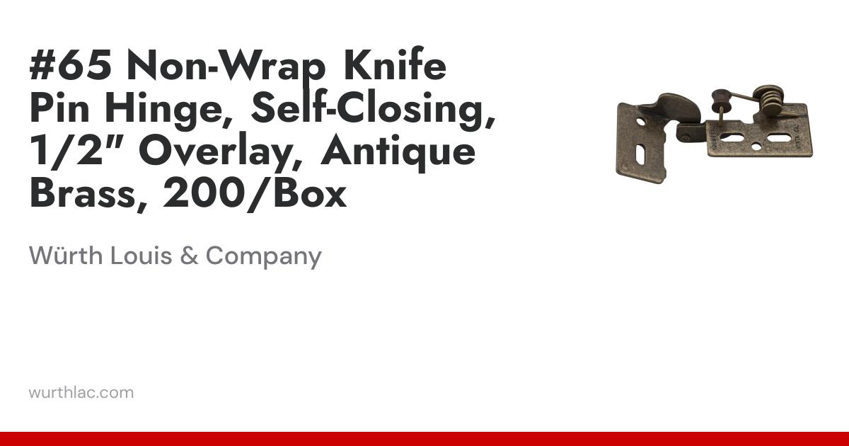 #65 Non-Wrap Knife Pin Hinge, Self-Closing, 1/2" Overlay, Antique Brass ...