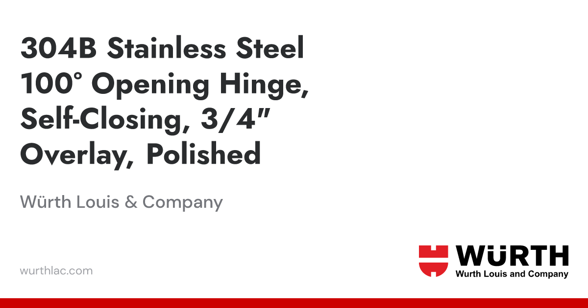 304B Stainless Steel 100° Opening Hinge, Self-Closing, 3/4" Overlay ...