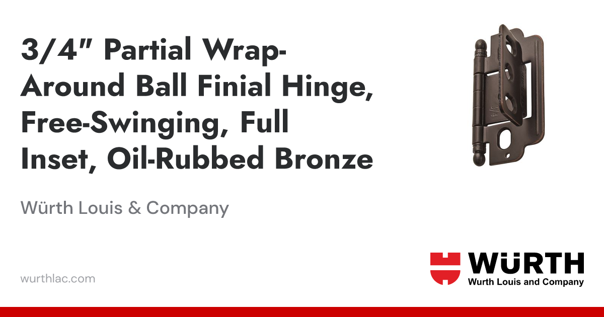 3/4" Partial Wrap-Around Ball Finial Hinge, Free-Swinging, Full Inset ...