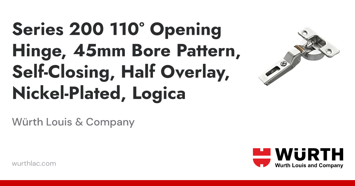 Series 200 110° Opening Hinge, 45mm Bore Pattern, Self-Closing, Half ...
