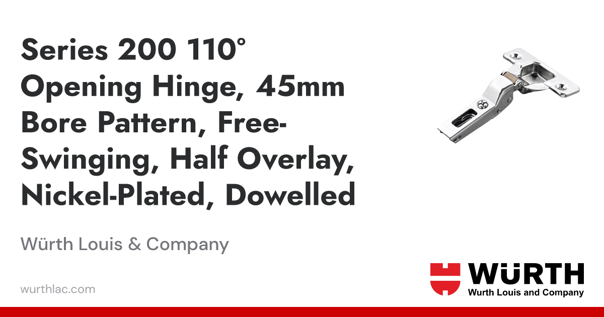 Series 200 110° Opening Hinge, 45mm Bore Pattern, Free-Swinging, Half ...