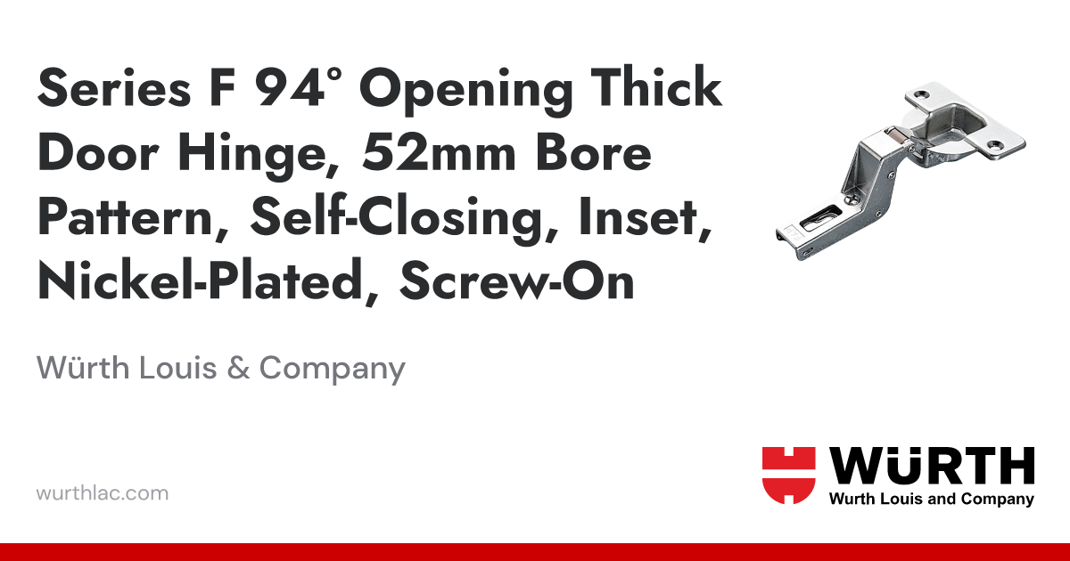 Series F 94° Opening Thick Door Hinge, 52mm Bore Pattern, Self-Closing ...