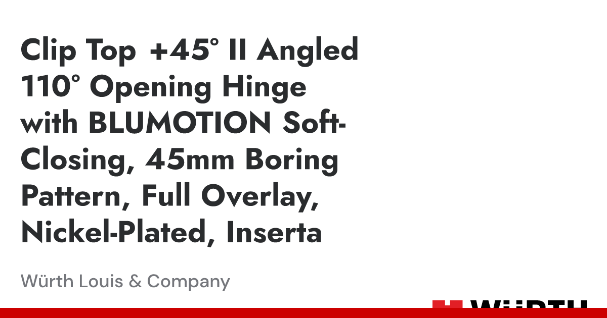 Clip Top +45° II Angled 110° Opening Hinge with BLUMOTION Soft-Closing ...