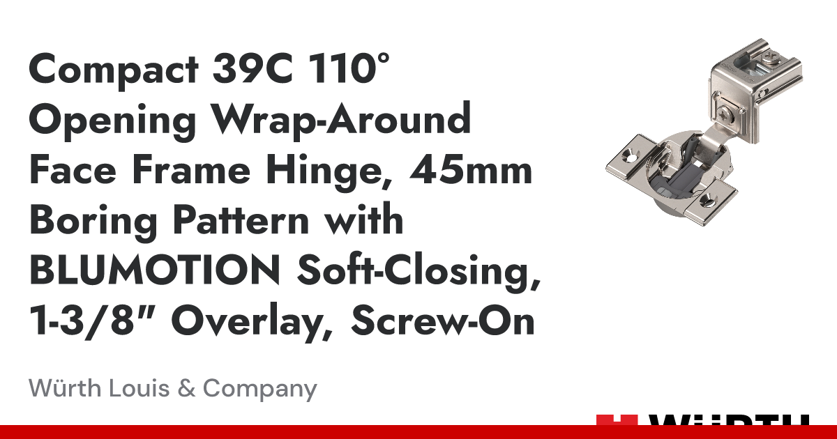 Compact 39C 110° Opening Wrap-Around Face Frame Hinge, 45mm Boring Pattern with BLUMOTION Soft ...