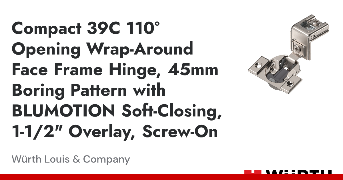 Compact 39C 110° Opening Wrap-Around Face Frame Hinge, 45mm Boring Pattern with BLUMOTION Soft ...