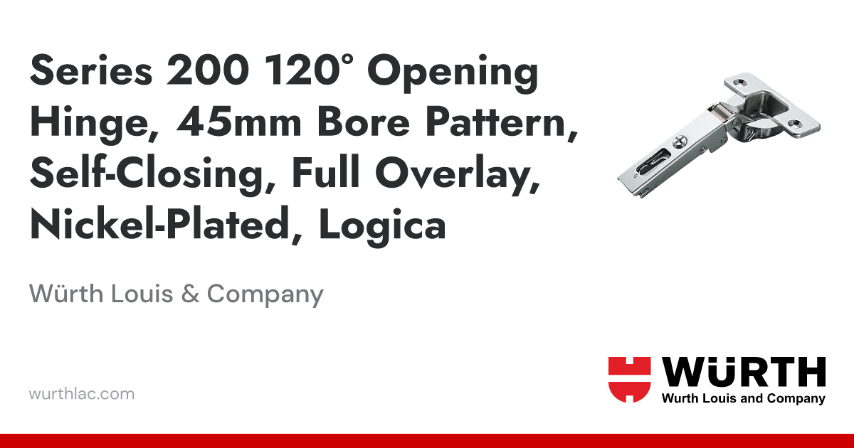 Series 200 120° Opening Hinge, 45mm Bore Pattern, Self-Closing, Full ...