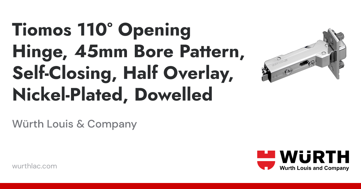 Tiomos 110° Opening Hinge, 45mm Bore Pattern, Self-Closing, Half ...