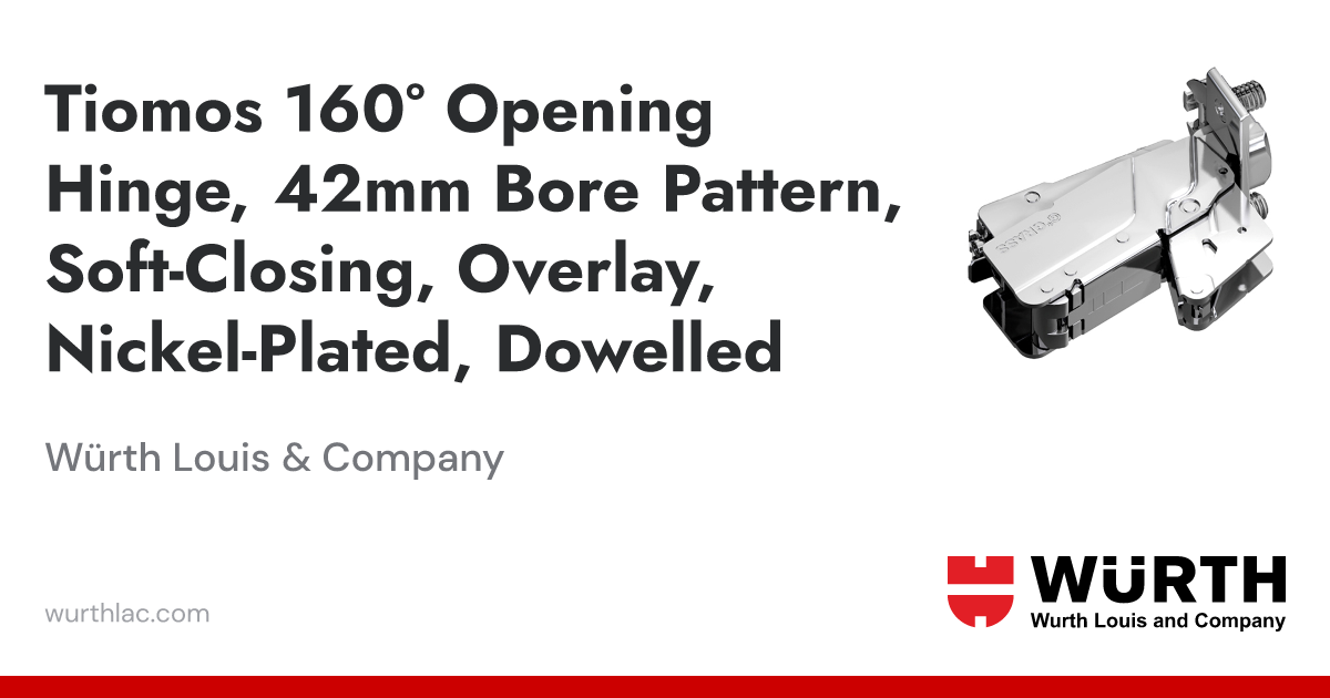 Tiomos 160° Opening Hinge, 42mm Bore Pattern, Soft-Closing, Overlay ...