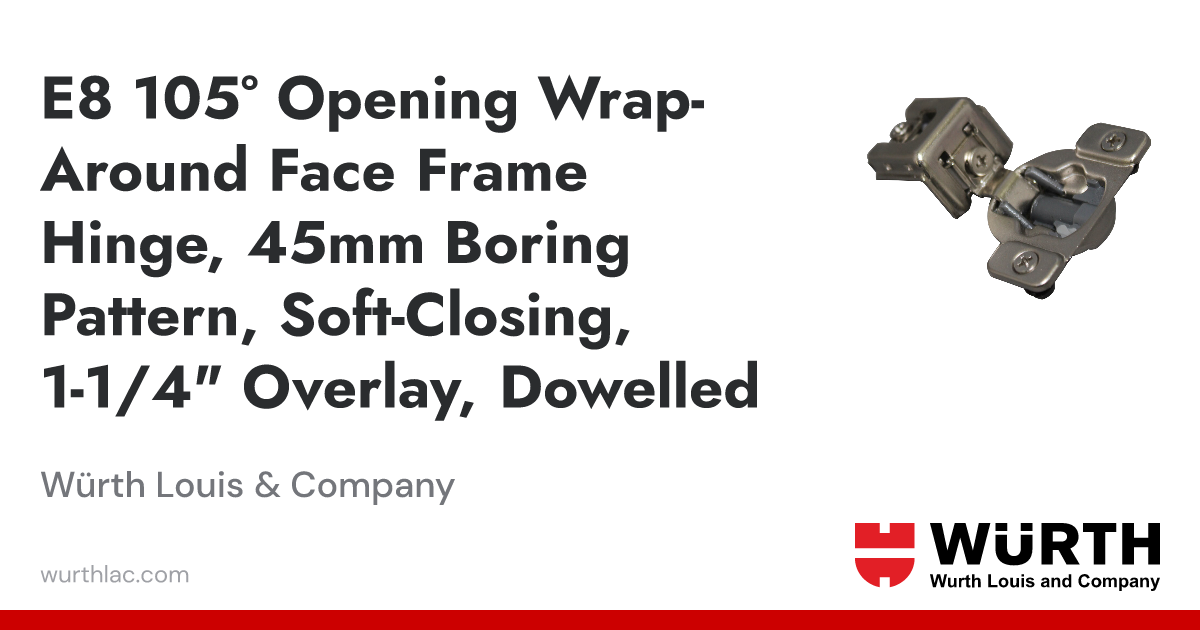 E8 105° Opening Wrap-Around Face Frame Hinge, 45mm Boring Pattern, Soft ...