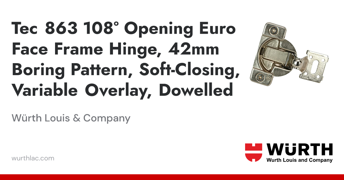 Tec 863 108° Opening Euro Face Frame Hinge, 42mm Boring Pattern, Soft ...