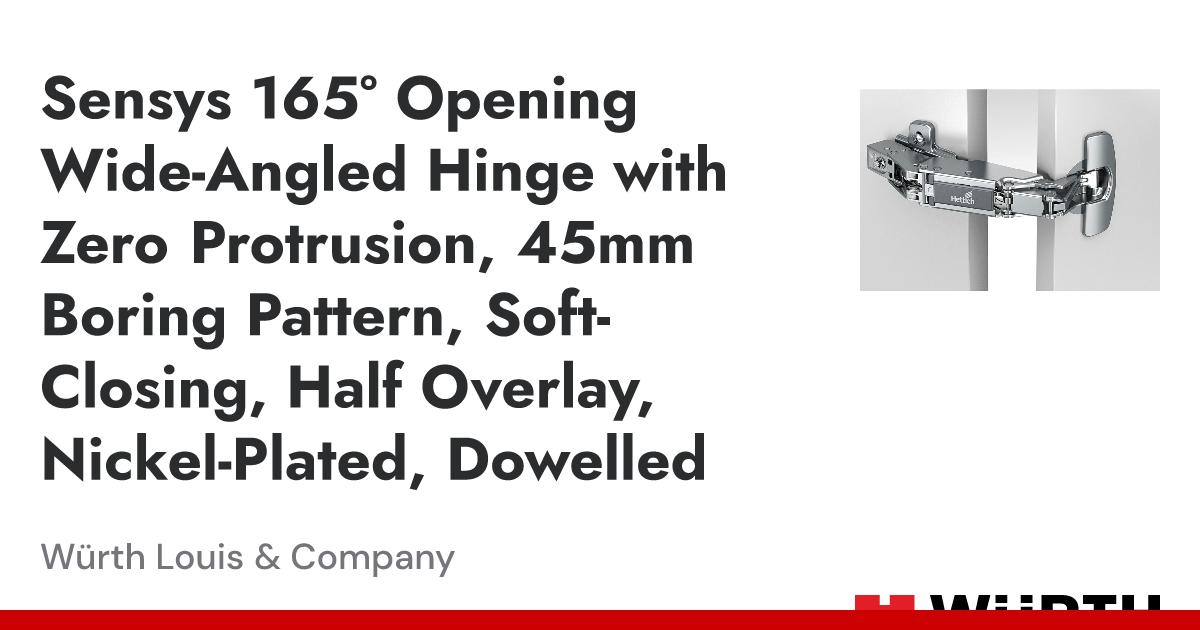 Sensys 165° Opening Wide-Angled Hinge with Zero Protrusion, 45mm Boring ...