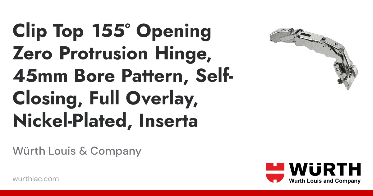 Clip Top 155° Opening Zero Protrusion Hinge, 45mm Bore Pattern, Self ...