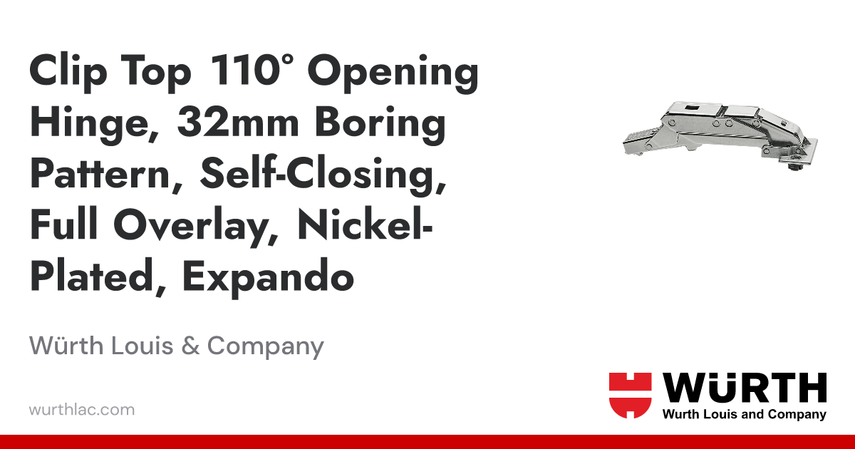 Clip Top 110° Opening Hinge, 32mm Boring Pattern, Self-Closing, Full ...