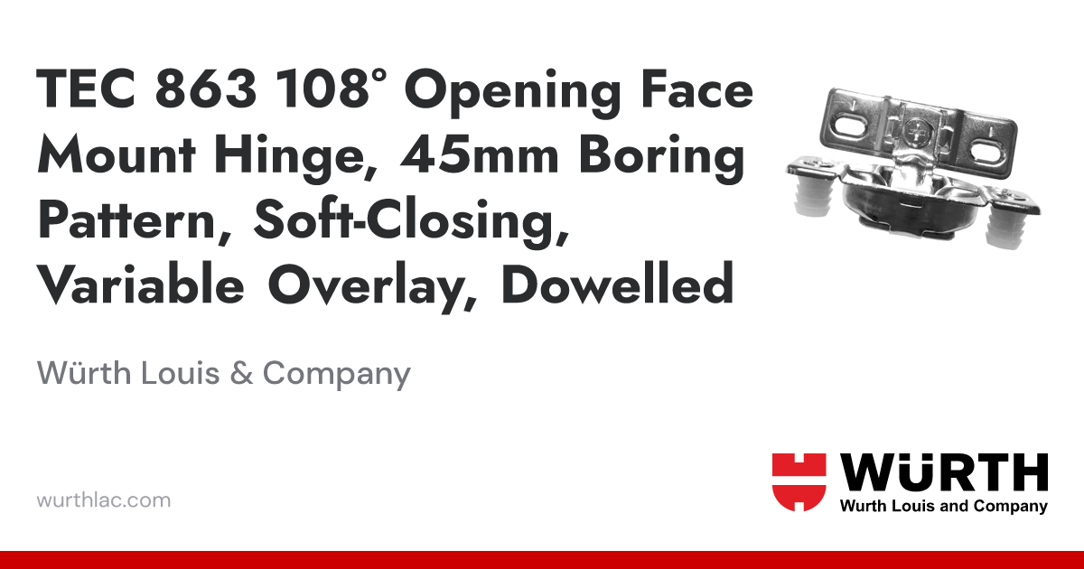 TEC 863 108° Opening Face Mount Hinge, 45mm Boring Pattern, Soft ...