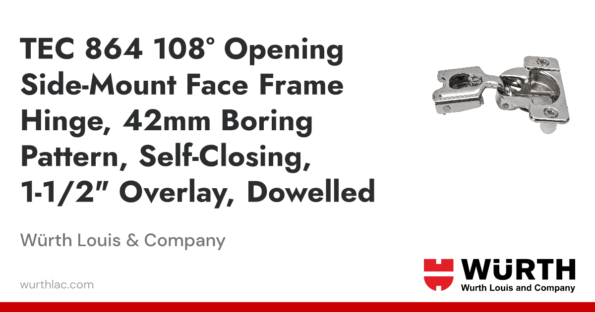 TEC 864 108° Opening Side-Mount Face Frame Hinge, 42mm Boring Pattern ...