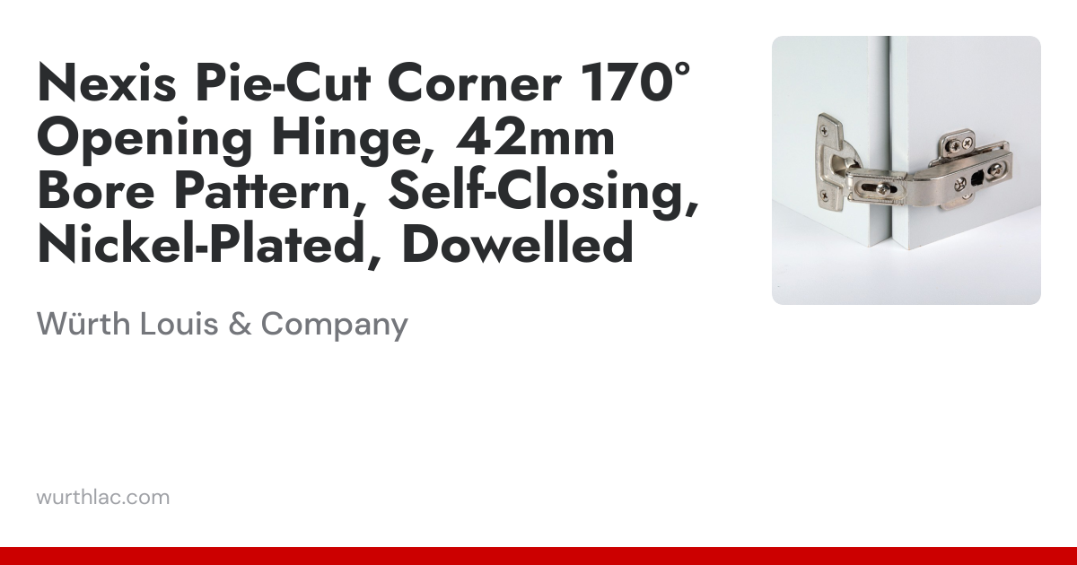 Nexis Pie-Cut Corner 170° Opening Hinge, 42mm Bore Pattern, Self ...