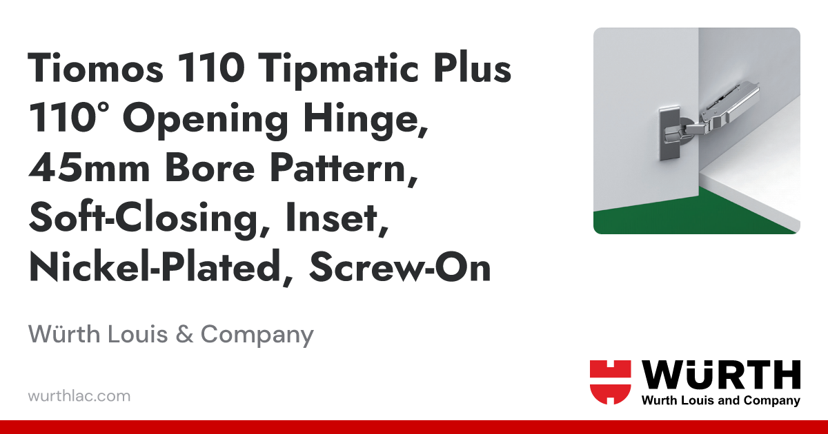 Tiomos 110 Tipmatic Plus 110° Opening Hinge, 45mm Bore Pattern, Soft ...