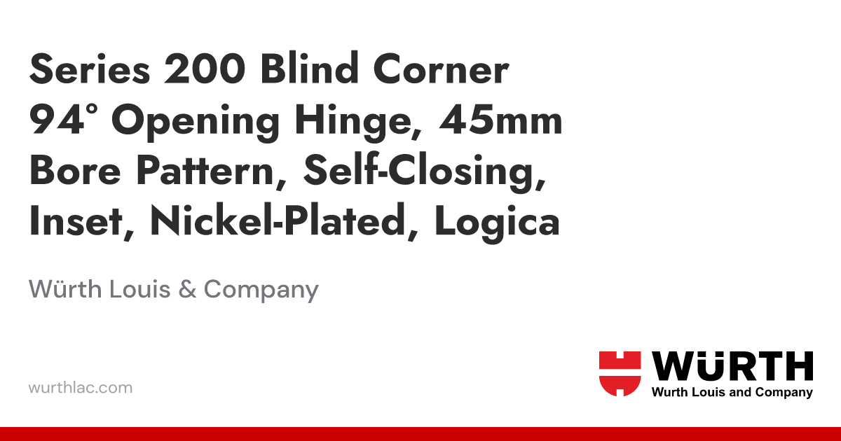 Series 200 Blind Corner 94° Opening Hinge, 45mm Bore Pattern, Self-Closing, Inset, Nickel-Plated ...