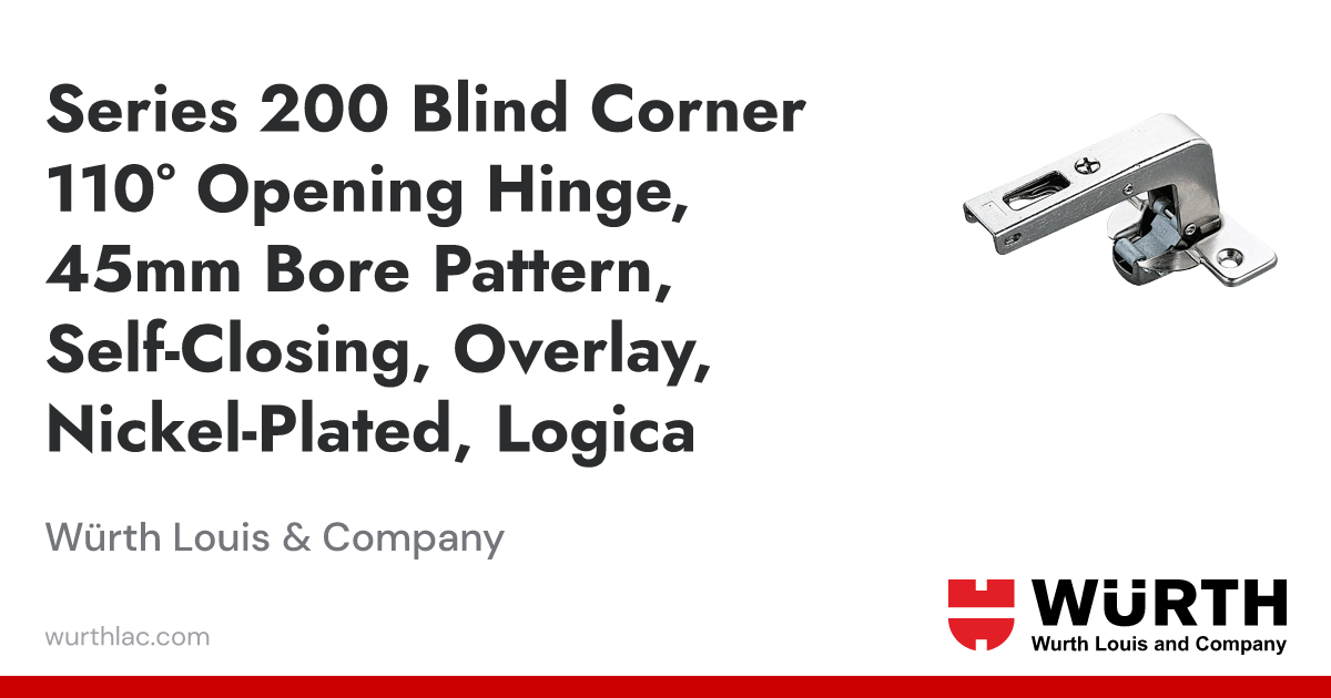 Series 200 Blind Corner 110° Opening Hinge, 45mm Bore Pattern, Self-Closing, Overlay, Nickel ...