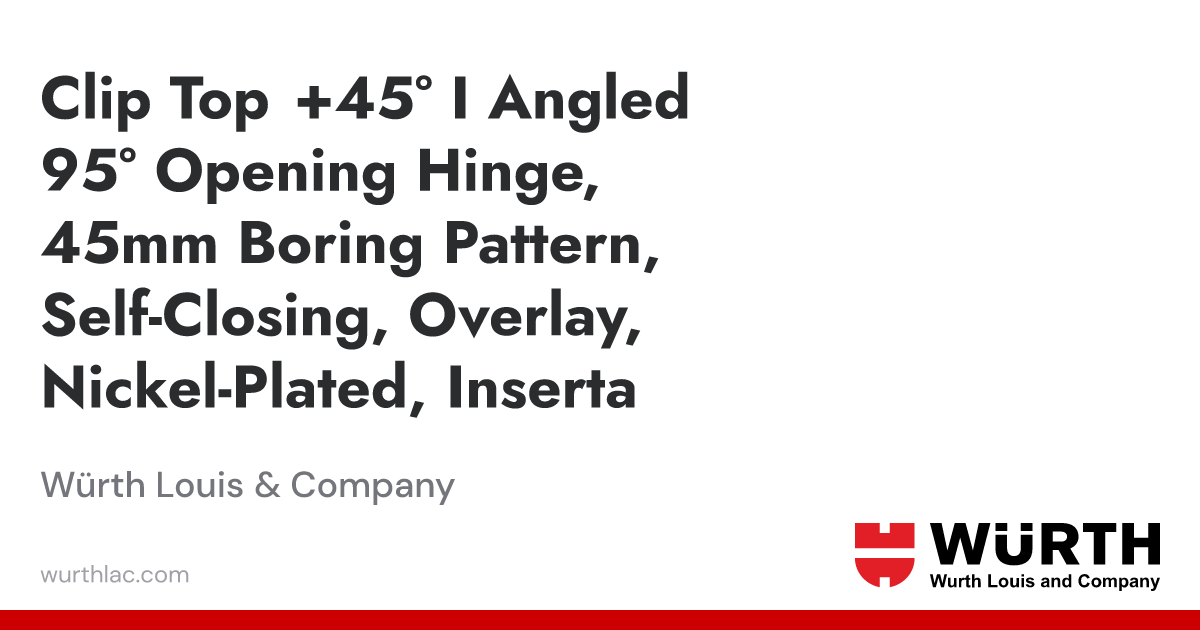 Clip Top +45° I Angled 95° Opening Hinge, 45mm Boring Pattern, Self ...