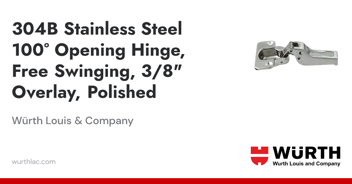 304B Stainless Steel 100° Opening Hinge, Free Swinging, 3/8" Overlay ...