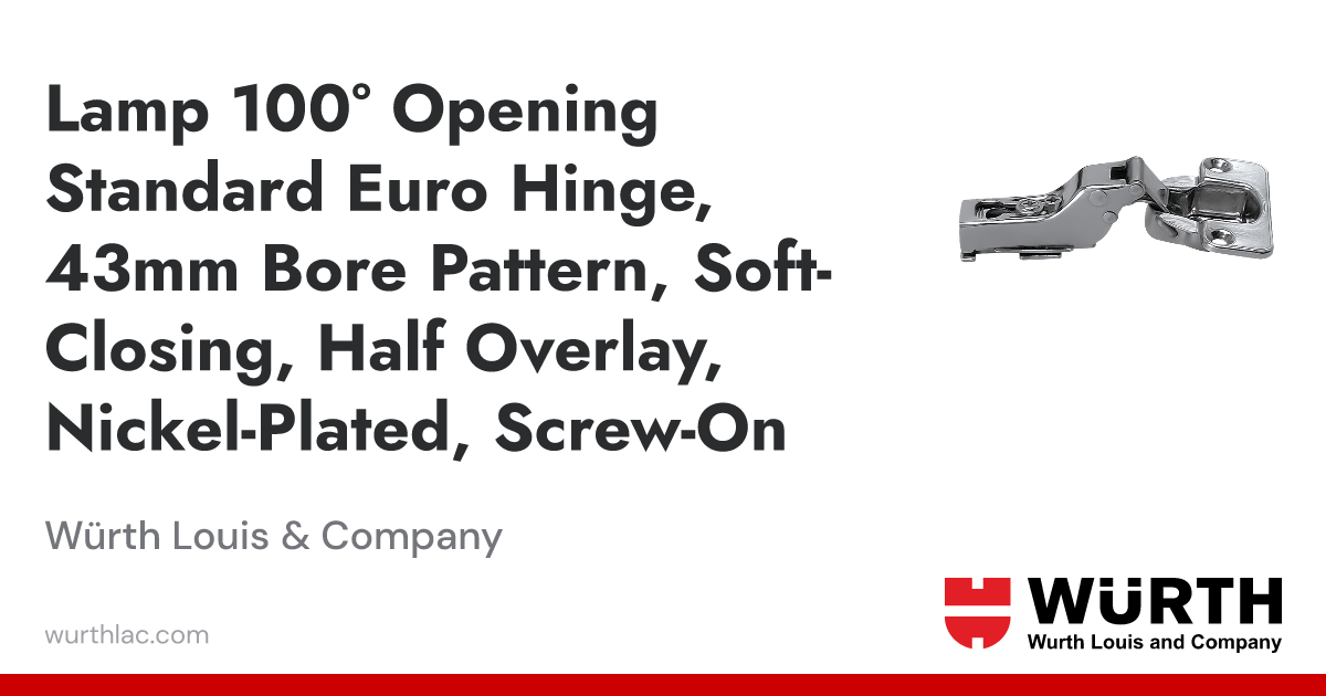 Lamp 100° Opening Standard Euro Hinge, 43mm Bore Pattern, Soft-Closing ...