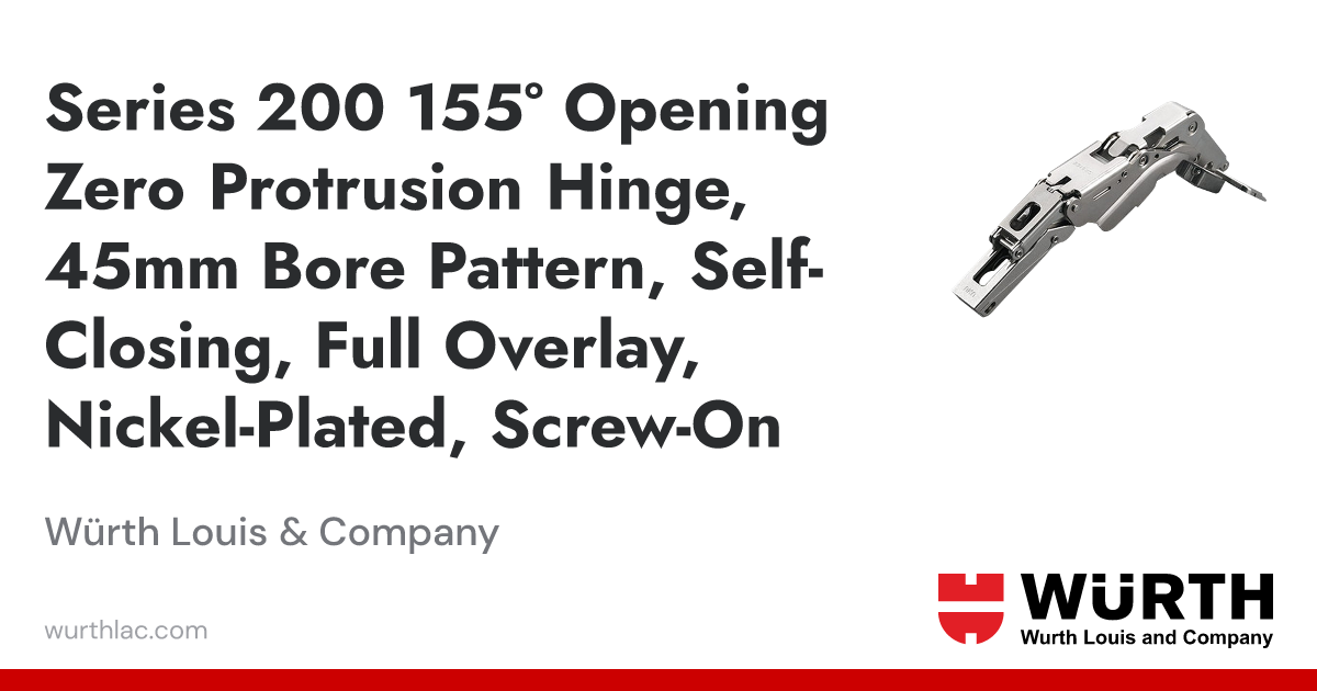 Series 200 155° Opening Zero Protrusion Hinge, 45mm Bore Pattern, Self ...