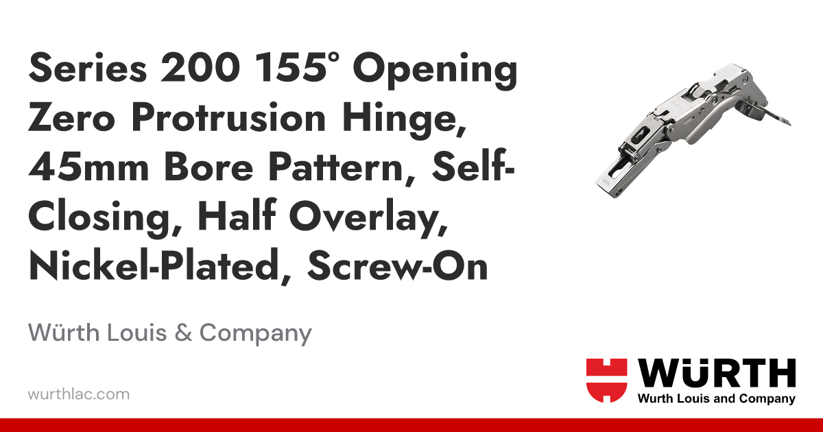 Series 200 155° Opening Zero Protrusion Hinge, 45mm Bore Pattern, Self ...