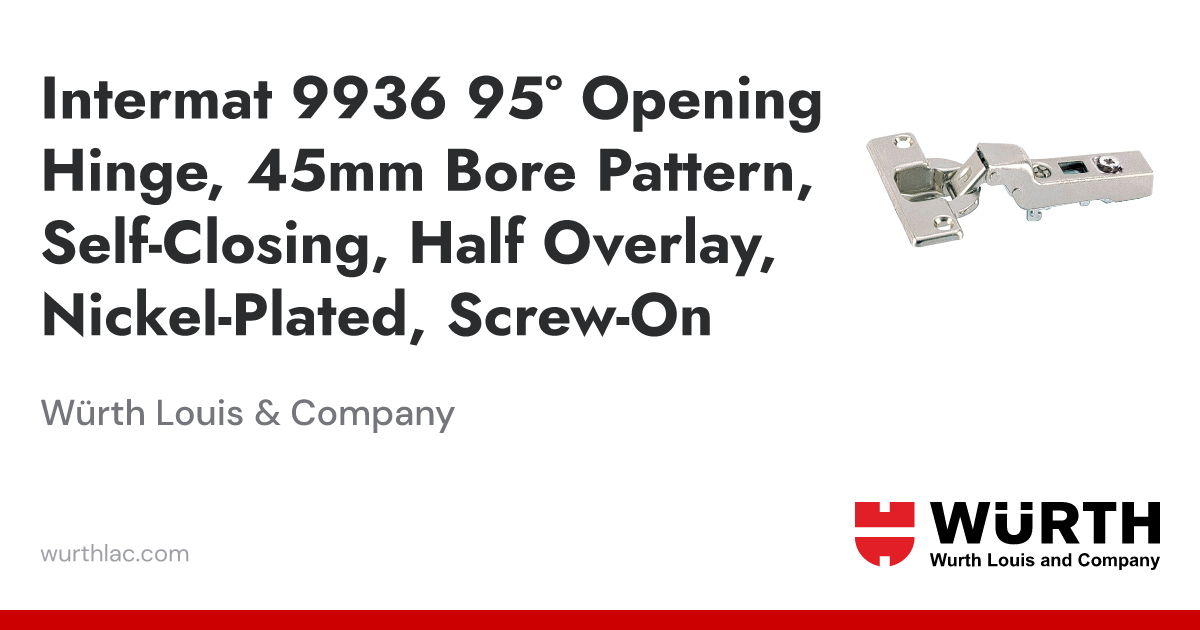 Intermat 9936 95° Opening Hinge, 45mm Bore Pattern, Self-Closing, Half ...