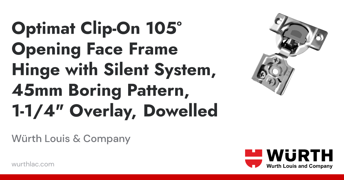 Optimat Clip-On 105° Opening Face Frame Hinge with Silent System, 45mm ...