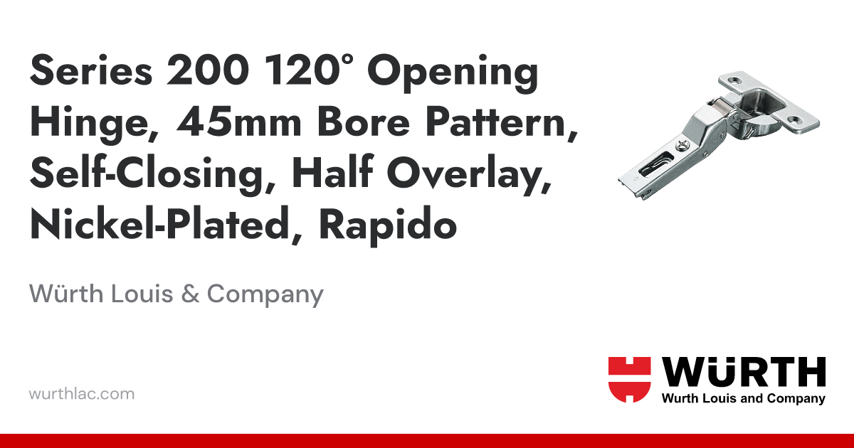 Series 200 120° Opening Hinge, 45mm Bore Pattern, Self-Closing, Half ...