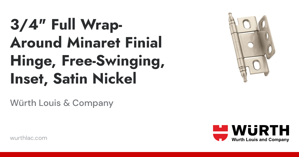 3/4" Full Wrap-Around Minaret Finial Hinge, Free-Swinging, Inset, Satin ...