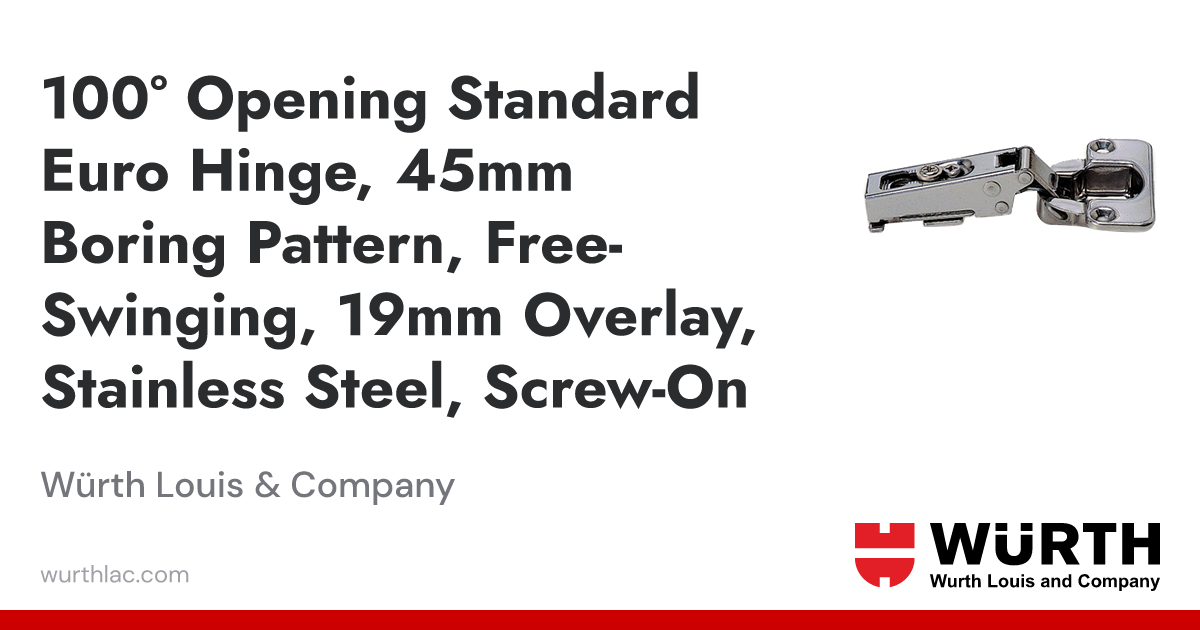 100° Opening Standard Euro Hinge, 45mm Boring Pattern, Free-Swinging ...