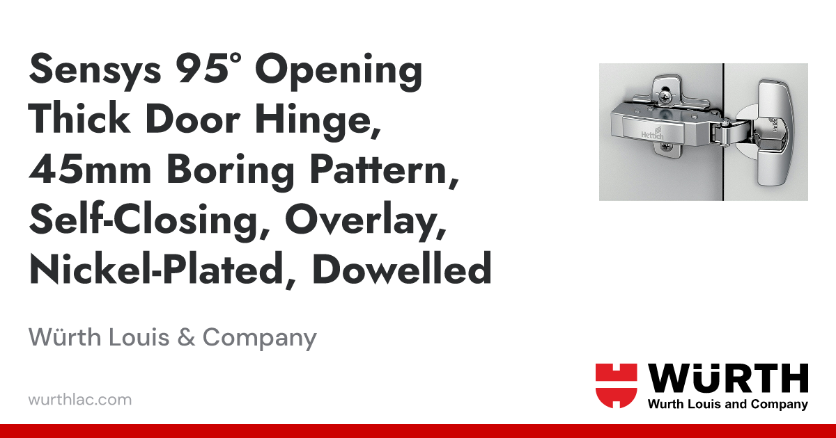 Sensys 95° Opening Thick Door Hinge, 45mm Boring Pattern, Self-Closing ...
