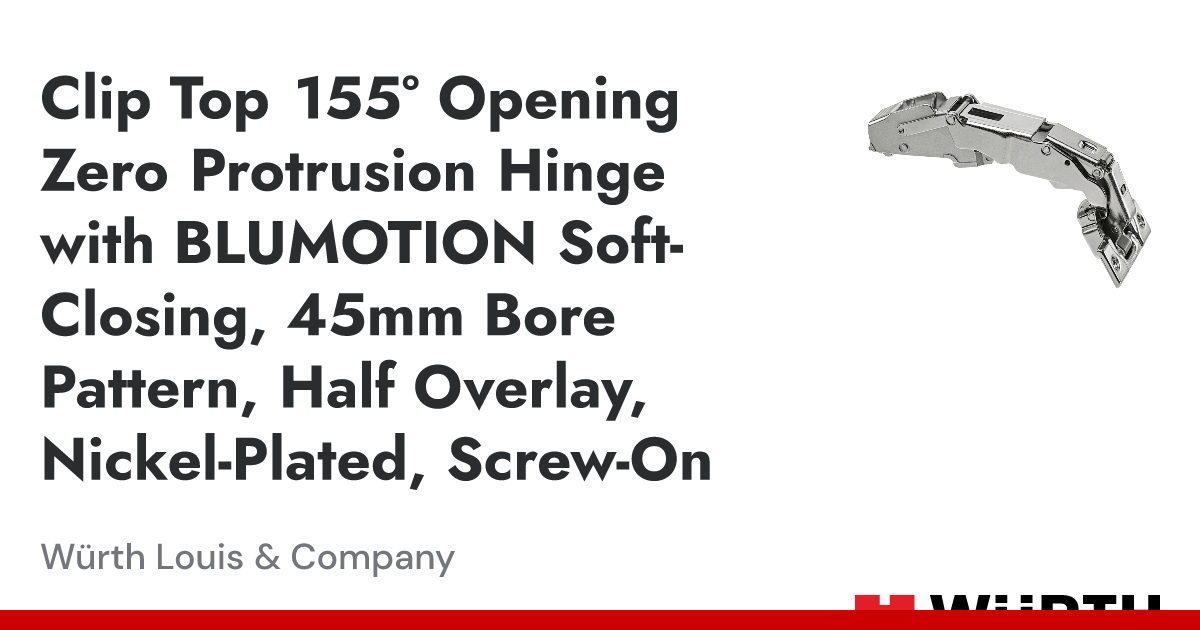 Clip Top 155° Opening Zero Protrusion Hinge with BLUMOTION Soft-Closing ...