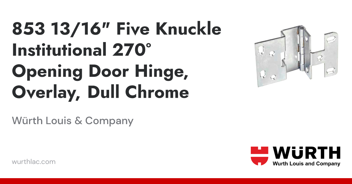 853 13/16" Five Knuckle Institutional 270° Opening Door Hinge, Overlay ...