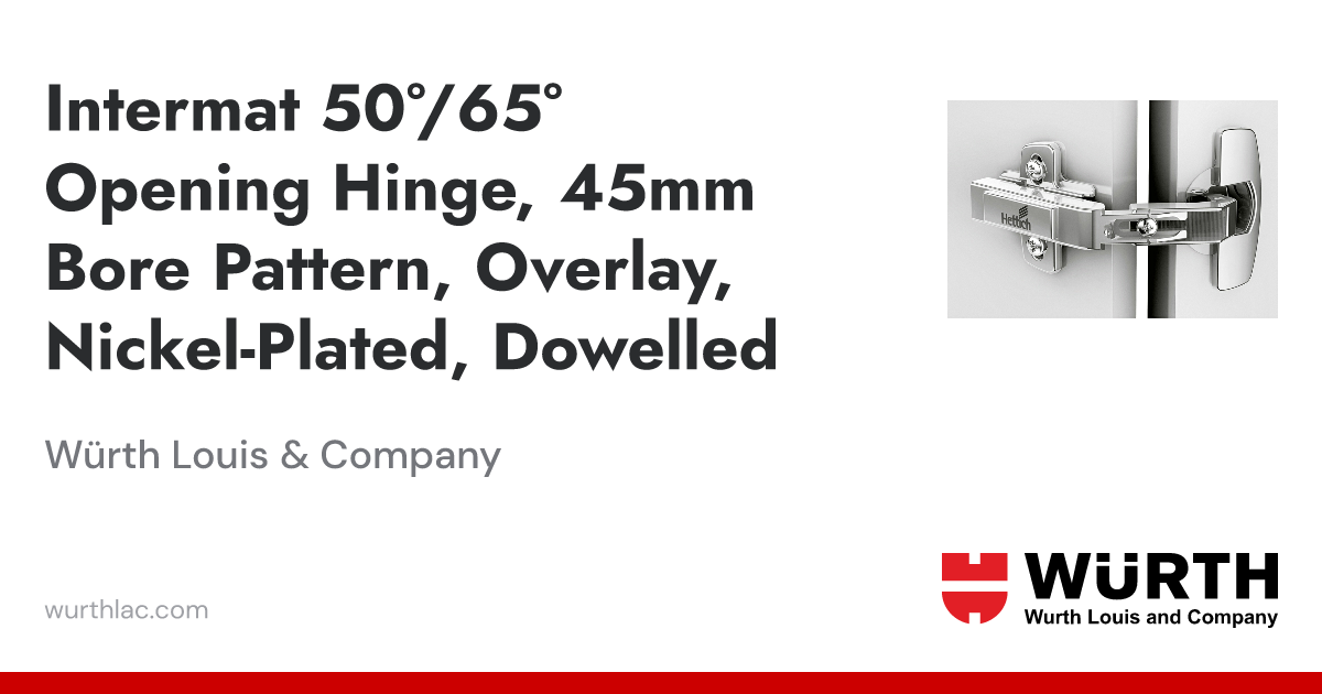 Intermat 50°/65° Opening Hinge, 45mm Bore Pattern, Overlay, Nickel ...