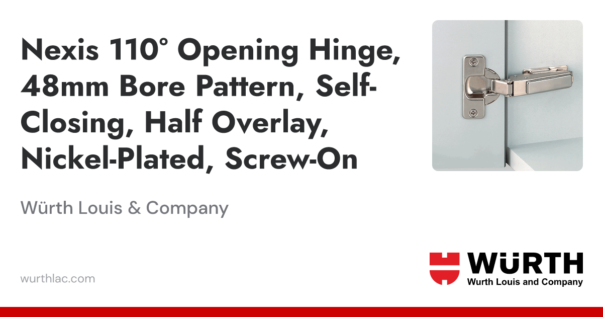 Nexis 110° Opening Hinge, 48mm Bore Pattern, Self-Closing, Half Overlay ...