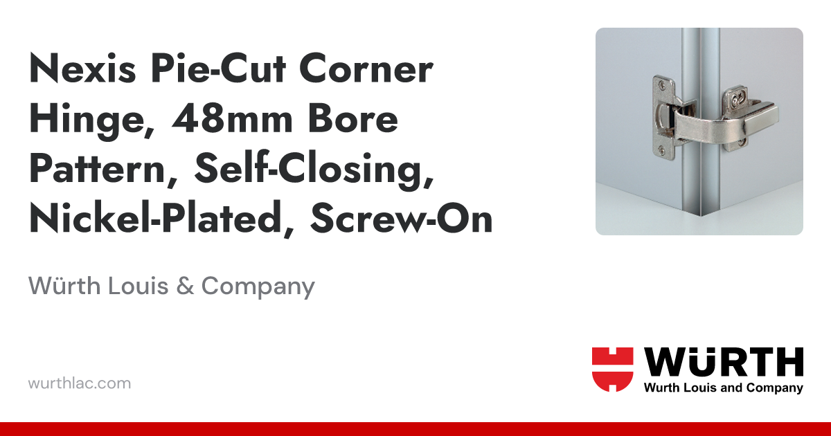 Nexis Pie-Cut Corner Hinge, 48mm Bore Pattern, Self-Closing, Nickel ...