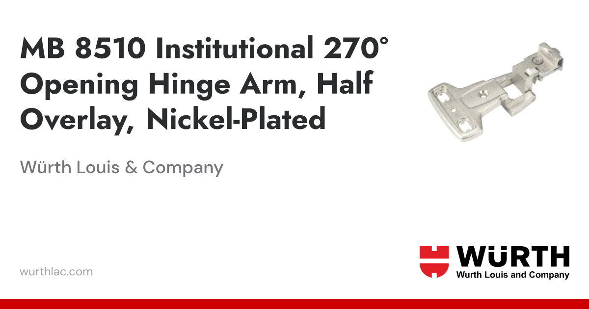 MB 8510 Institutional 270° Opening Hinge Arm, Half Overlay, Nickel ...