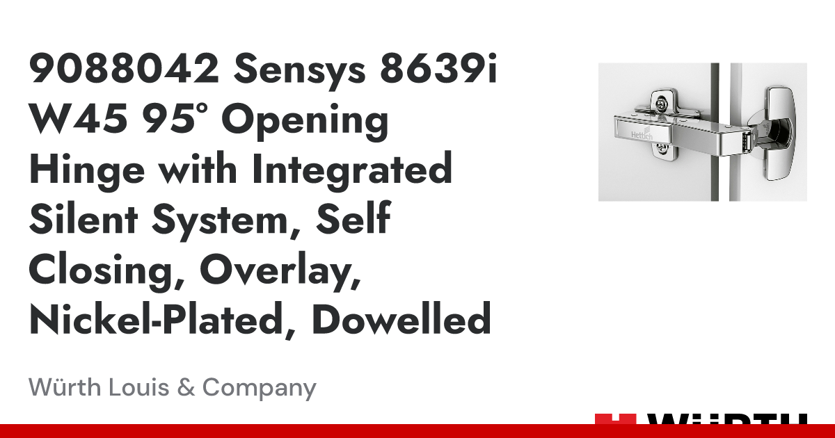 9088042 Sensys 8639i W45 95° Opening Hinge with Integrated Silent ...