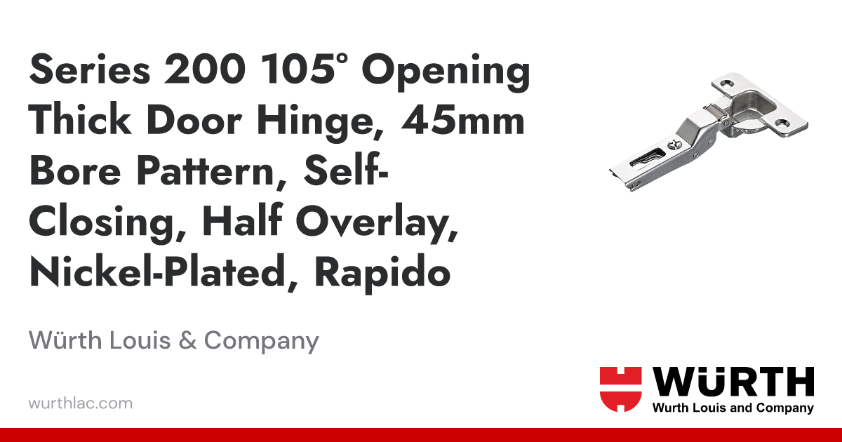 Series 200 105° Opening Thick Door Hinge, 45mm Bore Pattern, Self ...