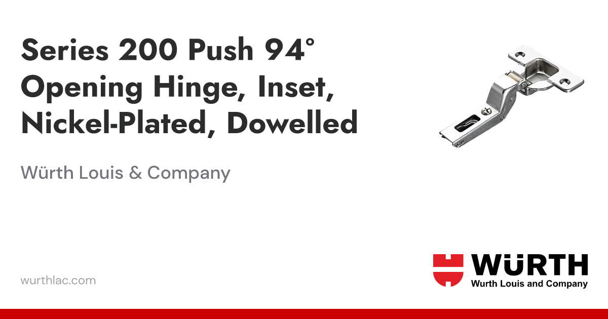 Series 200 Push 94° Opening Hinge, Inset, Nickel-Plated, Dowelled ...