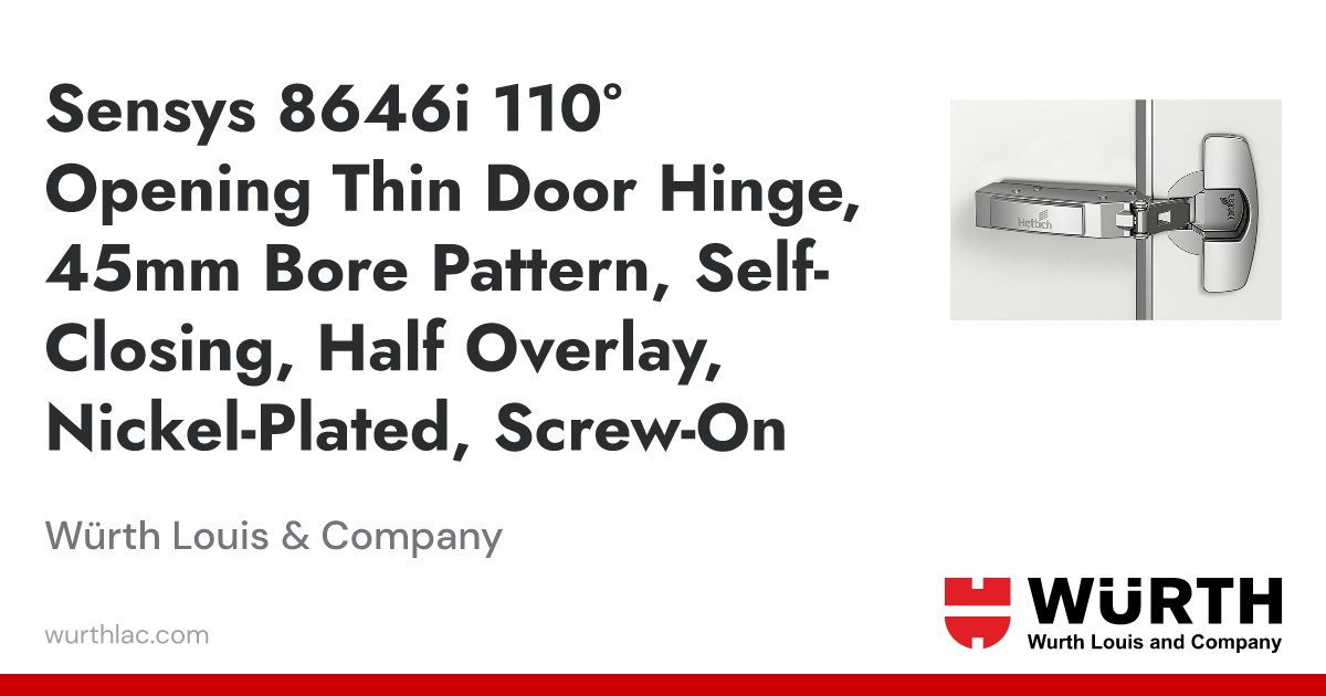 Sensys 8646i 110° Opening Thin Door Hinge, 45mm Bore Pattern, Self ...